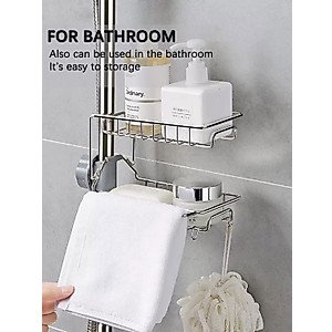 CSKB Sponge Holder for Kitchen Sink, Double-Layer Faucet Rack for Kitchen Sink, Multifunction Stainless Steel Faucet Rack, Soap Sponge Holder with Towel Rack for Kitchen Bathroom