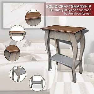 Peaceful Classics Wooden End Table- Amish Handmade Slim Side Table for Living Room, Bedroom, Entry Way, & Hallway, Thin Narrow End Table with 2-Tiered Shelves for Display & Storage, Pewter