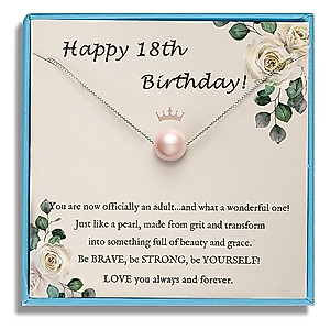 Sereney 18th Birthday Gifts for Girls S925 Sterling Silver Pink Pearl Necklace as Gifts for 18 Year Old Girl,Adujustable Length 18 Birthday Gifts for Girls Trendy 2023