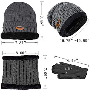 T WILKER 3Pcs Boys&Girls Winter Knit Hats Neck Warmer Scarf and Touch Screen Gloves Ski Beanie Cap Scarves and Gloves Set for Kids (Gray)