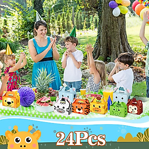 PerKoop 24 Pcs Safari Animal Party Favor Box Jungle Safari Animal Treat Box Gift Cute Zoo Animal Goodie Boxes Cardboard Candy Gift Box for Kids Girl Boy Baby Shower Jungle Theme Party Supplies