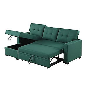 EOVTK 82" L-Shaped Convertible Sleeper Sectional Sofa, 2 in 1 Pull Out Couch Bed with Reversible Storage Chaise for Living Room, Small Space Apartment, Green