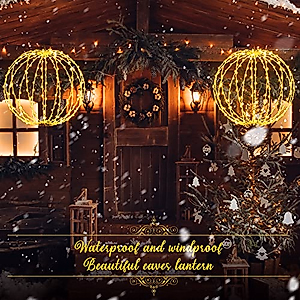 Gulfmew Christmas Ball Light, 16 Inch 8 Modes Large Hanging Tree Globe Light, Foldable Iron Frame Ball Light with Plug Charging for Christmas Yard Patio Garden Decoration Ornament (2 Pack)