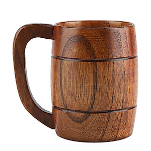 Gavigain Wooden Drink Mug,natureWooden Beer Cup Retro Big Capacity Tea Water Classic Wood Drinking Mug with Handle,Beer Cups for Men & Women