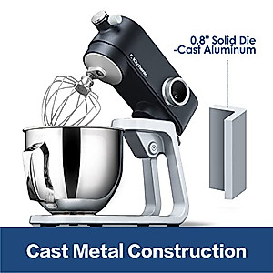 Kitchenin Metal Stand Mixer,5.3-Quart 8-Speeds Tilt-Head Food Mixer,400 Watt DC Motor Electric Mixer with 12-Wire Whip,Flat Beater,Stainless Steel Dough Hook & Pouring Shield,Black