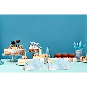 Table Place Card for Baby Shower, 25 Pcs Tent Cards Set with Moon and Stars Design, Editable Name Cards for Table Seating, Sleepover Party Food Lables, Twinkle Little Star Baby Shower Decorations(07)