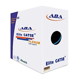 CAT5E Plenum (CMP),1000ft, UTP 24AWG, Solid Pure Copper, 350MHz, UL Certified, Bulk Ethernet Cable in Blue