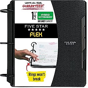 Five Star Flex Hybrid NoteBinder, 1-1/2 Inch Binder with Tabs, Notebook and 3-Ring Binder All-in-One, Black (29324AA2)