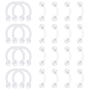 FECTAS Retainers for Cartilage Helix Daith Tragus Earrins Nose Lip Eyebrow Rings Clear Bioflex 16G 5/16"