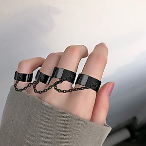 FIBO STEEL 18PCS Gothic Punk Chain Finger Rings for Women Men Y2K Black Stackable Rings Snake Chain Rings Open Adjustable Knuckle Emo Rings Punk Gothic Jewelry