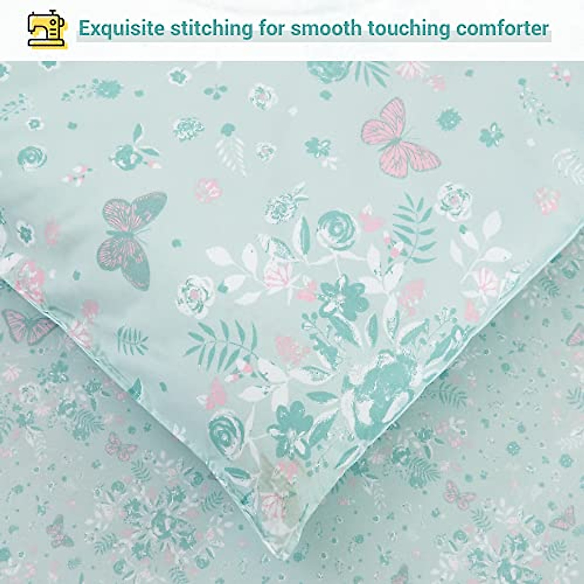 Viviland Twin Butterfly Comforter Set for Girls - Kids Brushed Microfiber Twin Bedding Set - 5 Pieces Machine Washable Bed in A Bag with Soft Comforters, Sheet Set, Shams - Pale Green