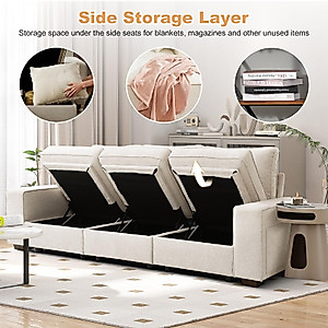 COOSLEEP 3 Seater Sofa Couch with Storage Layer, Removable and Washable Cushion Cover, Modern Sofa-100 Sofa with Solid Frame up to 1200Lbs, Couches for Living Room, Beige Chenille