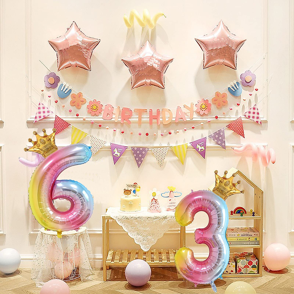 40 Inch Rainbow Gradient Number 6 and Mini Crown Balloon for 6th Birthday Party Decorations, Girl Birthday Party Balloons Decorations,Anniversary Decorations Supplies