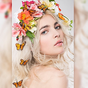 Giegxin 24 Pcs Monarch Butterfly Decorations 4 Size Artificial Monarch Butterfly Feather Butterfly Decor on Picks Butterflies for Crafts Fake Butterflies with Wire Butterfly Wall Decor (Orange)