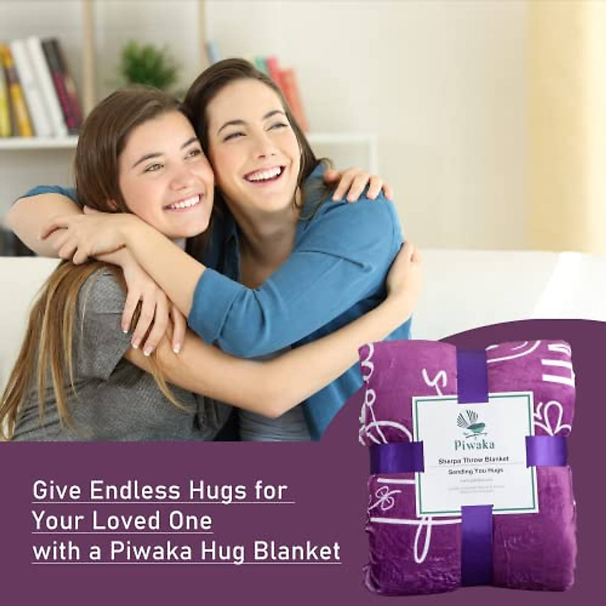 Piwaka Hug Blanket Gifts for Loved One - Cosy Sherpa Fleece Blanket in Purple | Machine Washable Plush Blankets - Heartwarming Gifts - Sentimental Gifts - Get Well Soon Gifts for Women