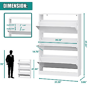 Shoe Storage Cabinet for Entryway with 3 Flip Drawers, Sturdy Wood Hidden Shoe Storage, Freestanding Narrow Slim Shoe Organizer for Front Door Entrance, Living Room, Hallway, Bedroom, White