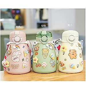MOMEITU Kawaii Water Bottle Stainless Steel Water Bottle Cute 3D Sticker Insulated Water Bottle Cute Drug Water Bottle(500ML,green)