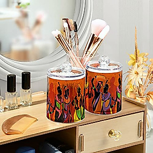 African Women 2 Pcs Qtip Holder People Of South Africa Organizer Dispenser Storage Canister Plastic Apothecary Jars Bathroom Vanity for Cotton Swab Ball Pads Floss