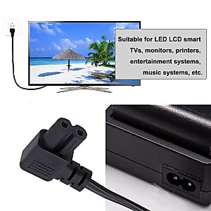 Taiss TV Power Cord, 10ft (3m), 90° Angle 2-pin to L-Shaped Power Cord Replacement, Suitable for AC Power Cords Such As 18AWG LED TVs