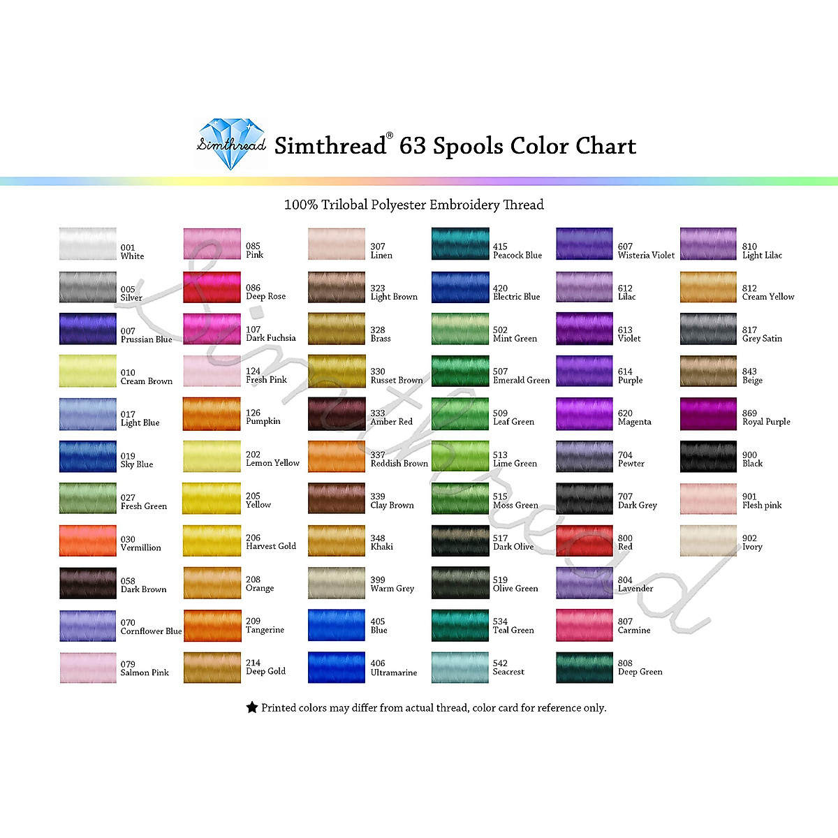 Simthread 63 Brother Colors Polyester Embroidery Machine Thread Kit 40 Weight for Brother Babylock Janome Singer Pfaff Husqvarna Bernina Embroidery and Sewing Machines 550Y