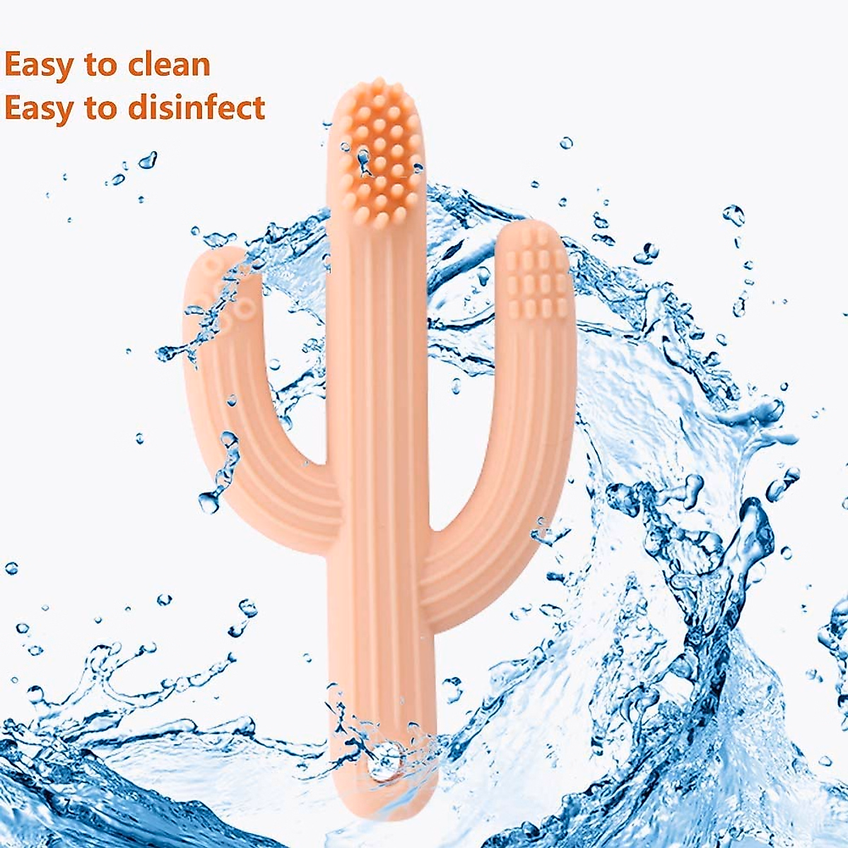 Cactus Teether, Baby Teething Toys for Babies 0-6 Months 6-12 Months, Self-Soothing Pain Relief Soft Baby Toothbrush for Babies, Toddlers, Infants, Boy and Girl, Natural Organic BPA Free(Peachy)