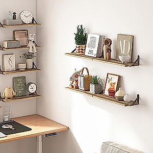 Fixwal Floating Shelves Wall Shelves Width 4.7in Rustic Wood Set of 8, Wall Storage Shelves for Bedroom, Living Room, Kitchen, Bathroom, Office and Plants (Carbonized Black)