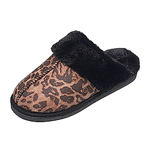 NINE WEST Scuff Slippers For Women, Extra Soft & Comfortable Winter House Shoes, Leopard, Medium 7-8