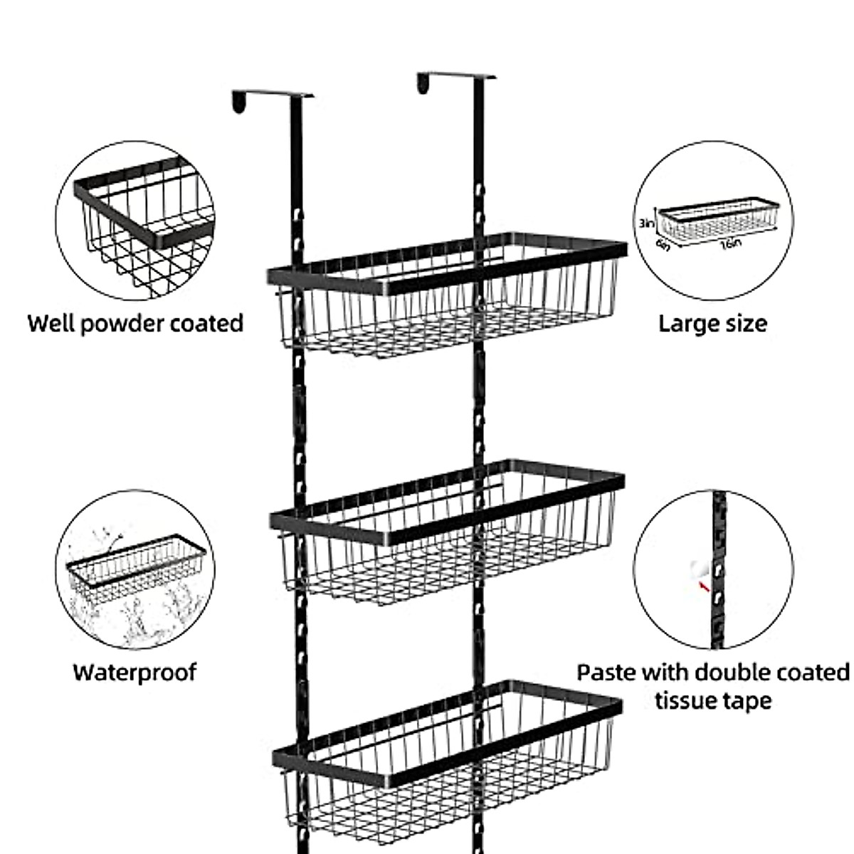 Over The Door Pantry Organizer 5 Tier,Pantry Organization and Storage,Heavy-Duty Metal Pantry Door Organizer with 5 Baskets,Adjustable Hooks for Doors Thickness Between 1.5 to 3 inch