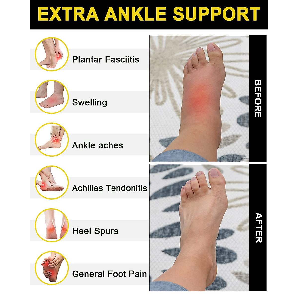 Copper Ankle Compression Socks for Women & Men - Plantar Fasciitis Arch Support Running Socks for Athletic Large-X-Large