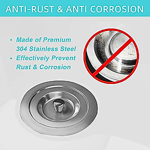 GETPRO Kitchen Sink Drain Strainer 3-1/2 Inch Sink Strainer Assembly Kit 304 Stainless Steel Removable Deep Waste Basket and Sealing Lid Kitchen Sink Drain Assembly Kit for Standard Kitchen Sink