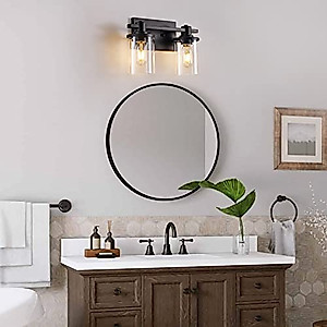 2 Light Bathroom Vanity Light, Modern Matte Black Bathroom Vanity Light Fixtures with Clear Glass Shade, Vintage Wall Sconces Lighting, Modern Bath Wall Mounted Lights for Bathroom Over Mirror