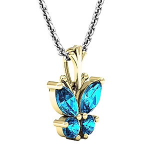 Dazzlingrock Collection Marquise & Round Blue Topaz Ladies Butterfly Pendant (Silver Chain Included), 14K Yellow Gold