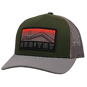 Hooey Habitat in Green and Grey Five Panel Trucker with Black Orange and Grey Rectangle Patch 6012TGRGY