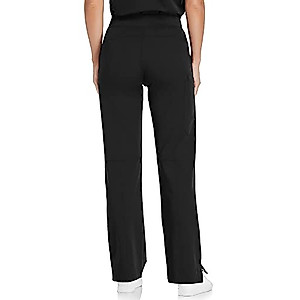 COMENII Scrubs for Women, Mid Rise Straight Leg Cargo Scrubs Pants with Flat Stretch Knit Yoga Waistband, Anti-Wrinkle Medical Scrubs Pants for Women(Black M-1)
