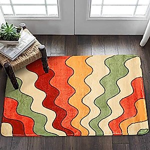 YoKii Orange Groovy Abstract Throw Rugs 2x3 Faux Wool Shag Plush Hippie Aesthetic Bathroom Rug Non-Slip Trippy Spiral Retro Colorful Small Area Rug for Kitchen Entryway Indoor Doormat