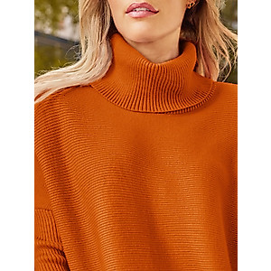 LILLUSORY Orange Turtleneck Oversized Sweaters Long Batwing Sleeve Tunic Pullover Sweater Knit Tops