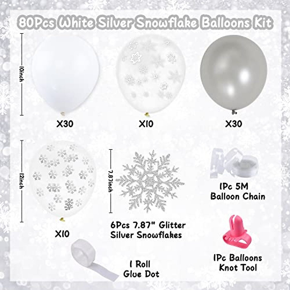 White Silver Snowflake Balloons Garland Arch Kit, Silver Snowflake Confetti Balloons Arch Winter Wonderland Party Decorations for Winter Baby Shower Birthday Baby Its Cold Outside Decorations