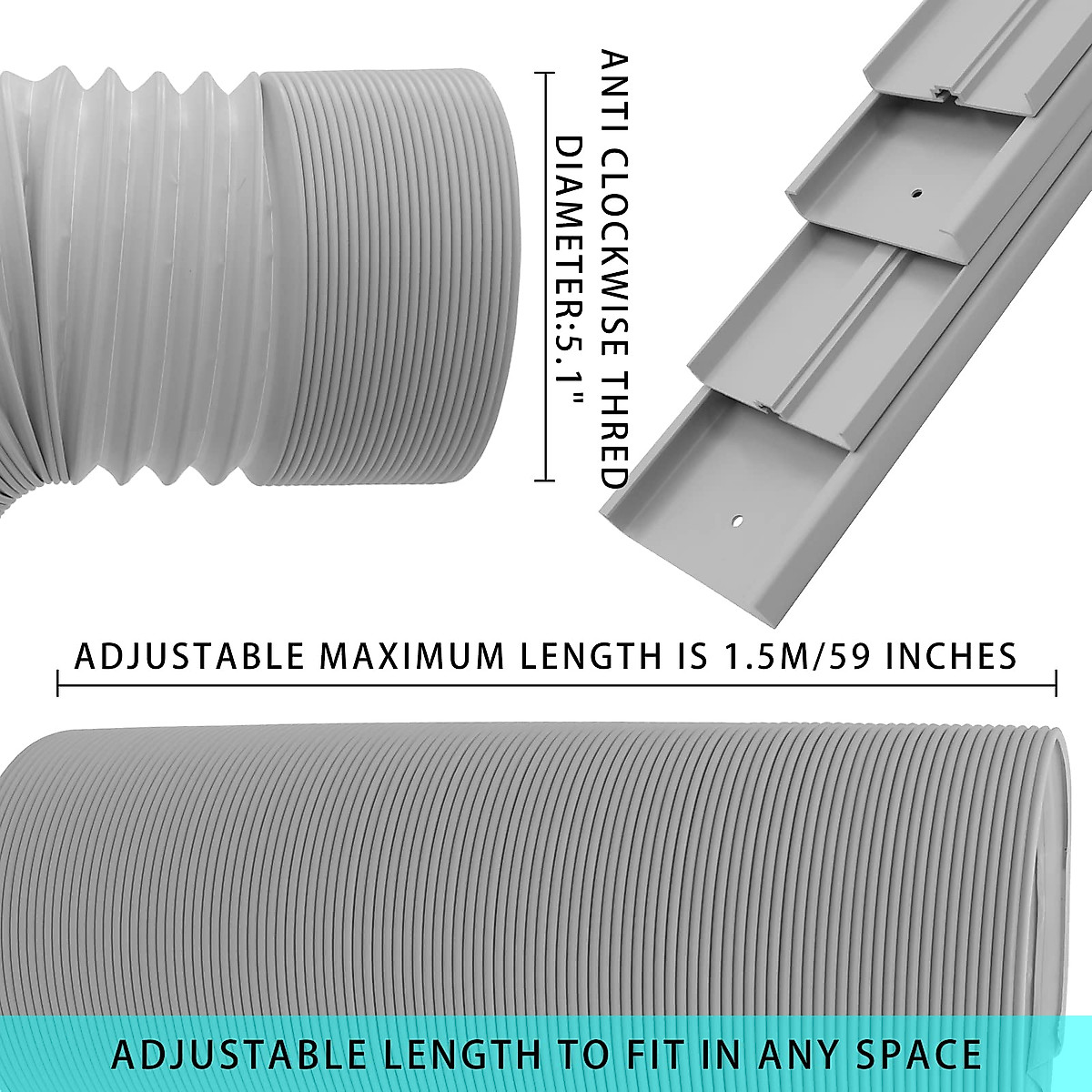 Portable Air Conditioner Window Vent Kit with 5.1” Exhaust Hose 6 Piece Window Seal for Portable Air Conditioner A/C Unit Universal for Sliding Horizontal or Vertical Windows