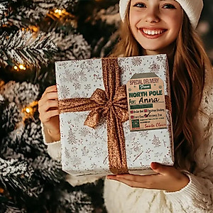 XDMTWLKJ from Santa Gift Tag Stickers, Self-Adhesive Christmas Labels for Gift Wrapping, from The North Pole Stickers 2 x 3 Inches, 200 Count (Brown)