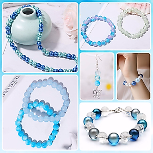 720pcs Glass Beads for Jewelry Making 8mm, 24 Colors Bead Bracelet Making Kit Blue Round Loose Beads for Bracelet Earring Necklace Jewelry Making Supplies