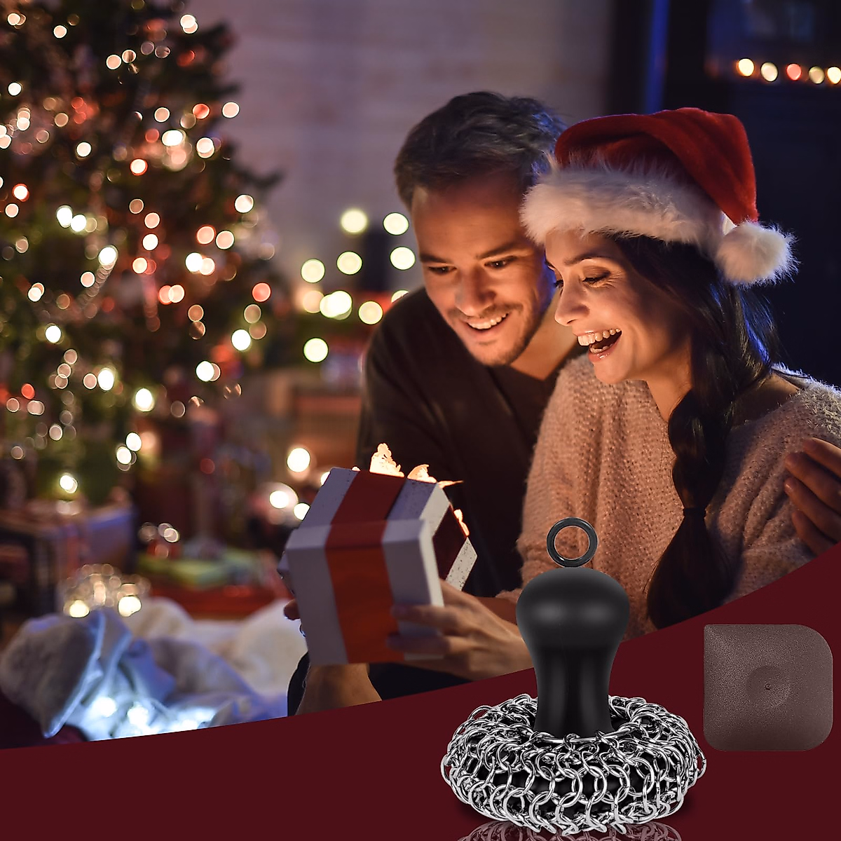 Cast Iron Cleaner Chainmail Scrubber with Pan Scraper Hanging Loop, Upgraded Cast Iron Scrubber 316 Chain Mail Scrubber for Pan, Skillet, Grill Dutch Oven Metal Brush Cleaning Castiron