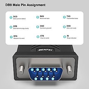 BENFEI USB to Serial Adapter, USB to RS-232 Male (9-pin) DB9 Serial Cable, Prolific Chipset, Windows 11/10/8.1/8/7, Mac OS X 10.6 and Above, 1.8M（Not VGA）