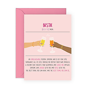 CENTRAL 23 Bestfriend Card - Birthday Card For Best Friend Woman - Bestie Cheers - Friendship Gifts For Women Female - Bff Appreciation Card For Her - Comes With Fun Stickers