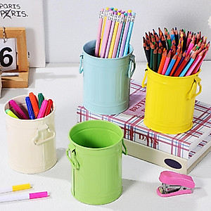NUOBESTY 4pcs Mini Trash Can for Desk: Metal Wastebasket Tiny Waste Garbage Bin Color Pencil Holder Multifunctional Desk Organizer for Office Home