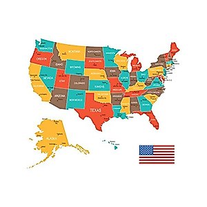 Laminated Colorful Classroom Map Of United States USA With Major Cities State Capitals Multi Colored Elementary School Class Educational Decoration Poster Dry Erase Wall Art 36x24