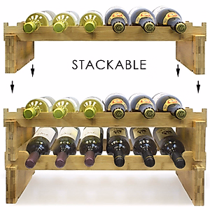 Sorbus Stackable Bamboo Wine Rack — Classic Style Wine Racks for Bottles — Perfect for Bar, Wine Cellar, Basement, Cabinet, Pantry, etc. (3-Tier)