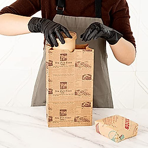 Restaurantware Bag Tek 12 Lb Disposable Lunch Bags 100 Sturdy Take Out Bags - Flat Bottom Microwavable Kraft Newsprint Design Paper Bags Freezable Great For Restaurants Cafes And Bakeries