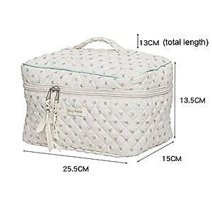 Juoxeepy Cotton Makeup Bag Large Travel Cosmetic Bag Quilted Cosmetic Pouch Coquette Aesthetic Floral Toiletry Bag