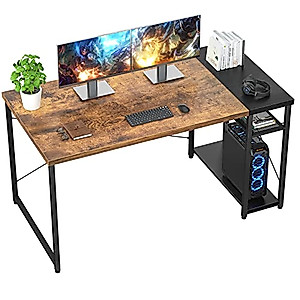 Foxemart Computer Desk 47 Inch Home Office Desk Industrial Sturdy Writing Table with Storage Shelves Modern Simple Style PC Desk for Home Office Study Room Workstation, Rustic Brown and Black
