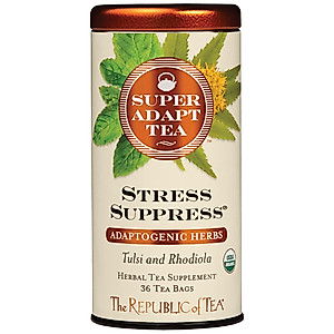 The Republic of Tea - SuperAdapt Stress Suppress Herbal Tea, 36 Tea Bags, Organic, Caffeine Free, Tulsi and Rhodiola Herbal Tea